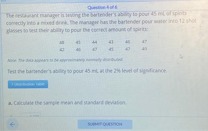 Solved The restaurant manager is testing the bartender's | Chegg.com