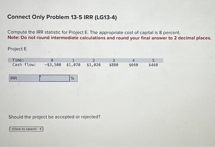 Solved Compute the IRR statistic for Project E. The | Chegg.com