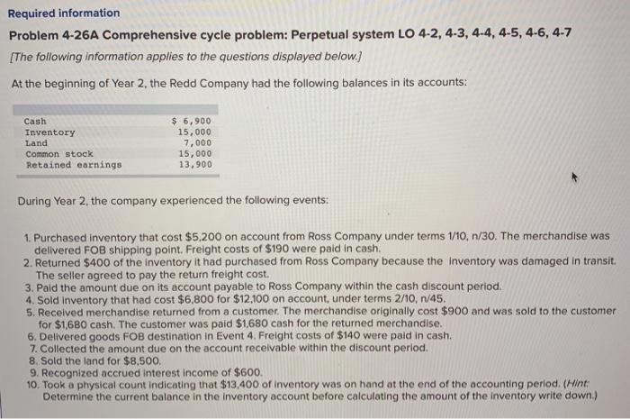 Solved Required information Problem 4-26A Comprehensive | Chegg.com