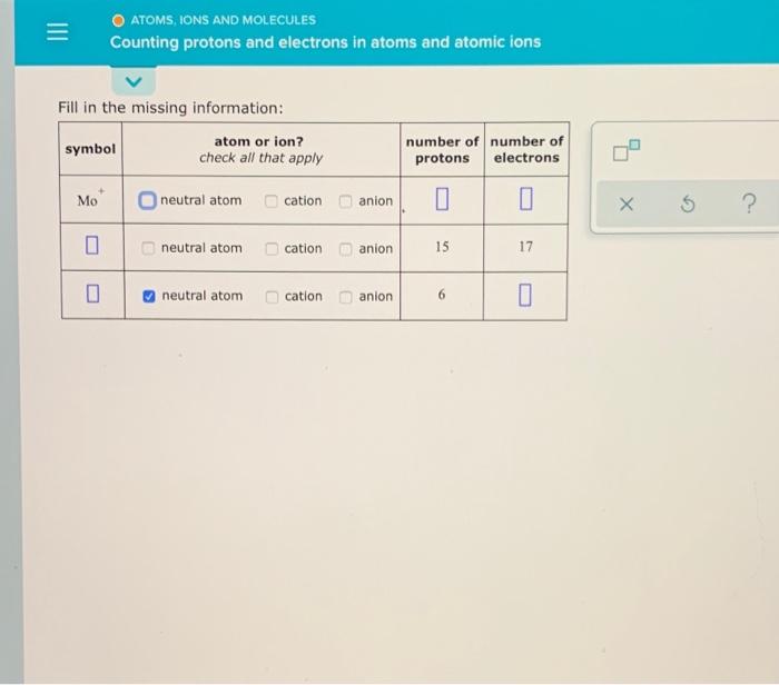 Solved = O ATOMS, IONS AND MOLECULES Counting protons and | Chegg.com
