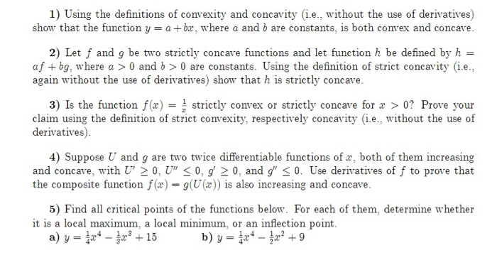 Solved 1) Using the definitions of convexity and concavity | Chegg.com