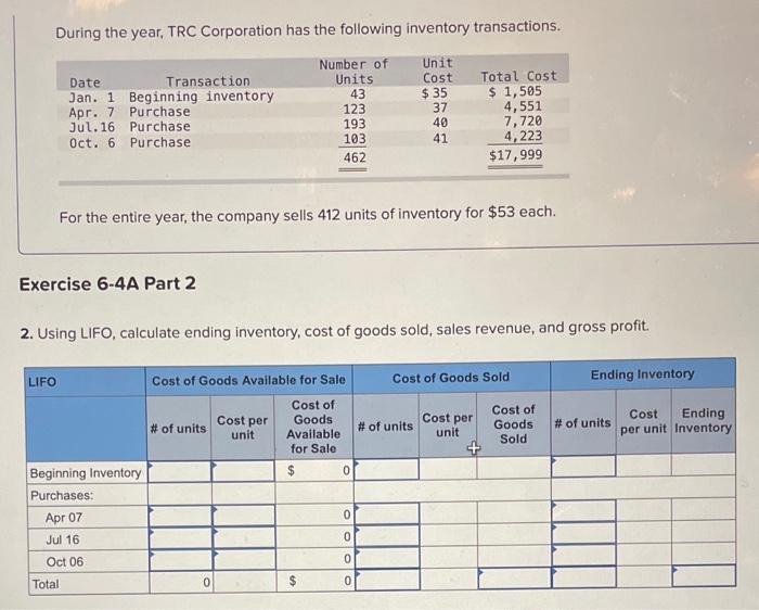 Solved During the year, TRC Corporation has the following | Chegg.com Solved During the year, TRC Corporation has the following | Chegg.com