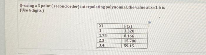 Solved Q-using a 3 point (second order) interpolating | Chegg.com