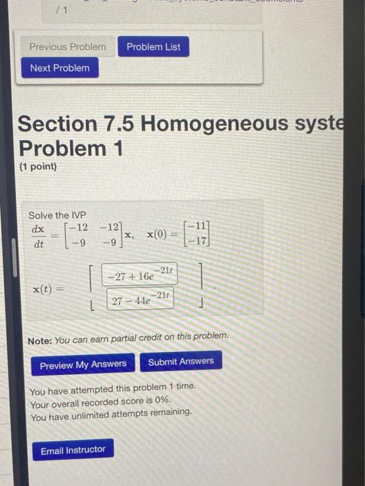 Solved 71 Problem List Previous Problem Next Problem Section | Chegg.com