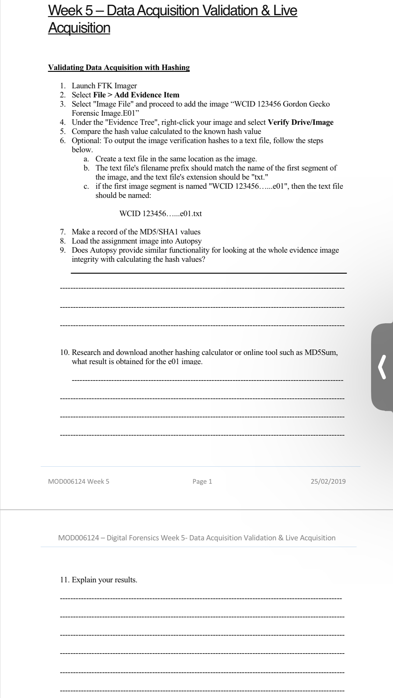 Solved Week 5 - ﻿Data Acquisition Validation & Live | Chegg.com