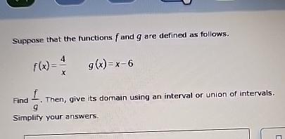 Solved Suppose that the functions f ﻿and g ﻿are defined as | Chegg.com