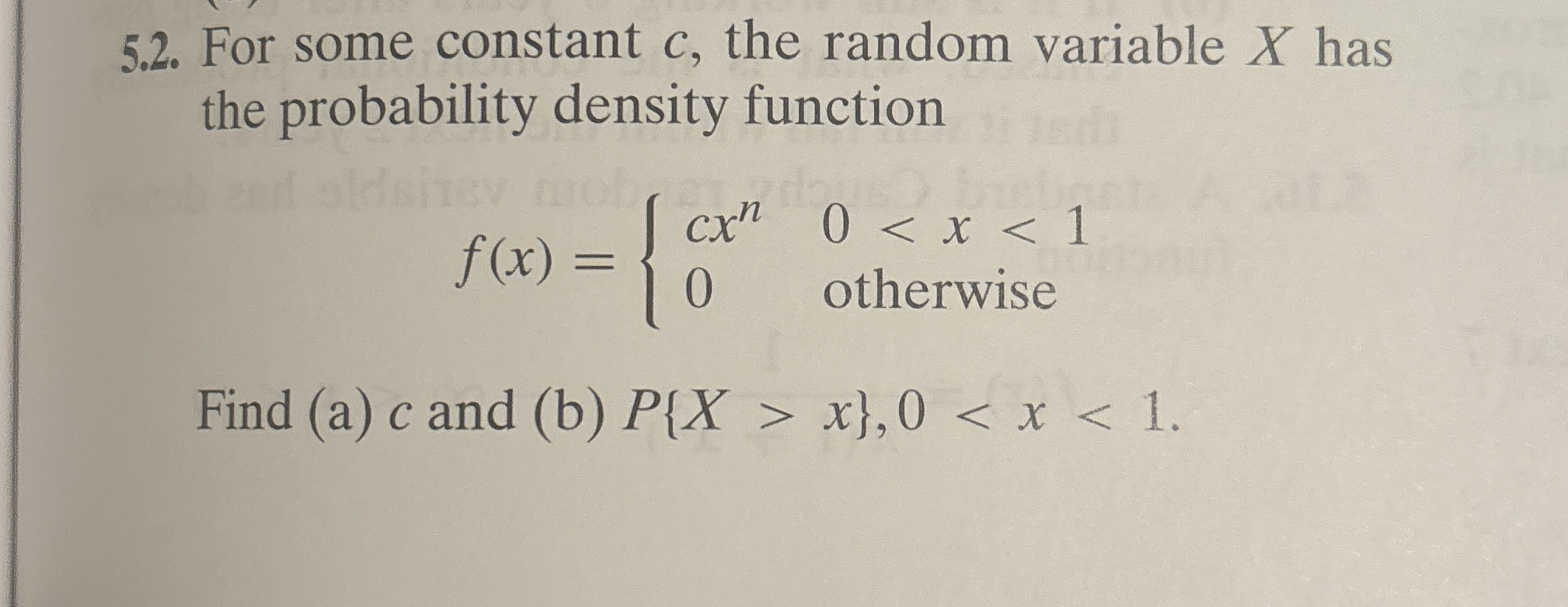 Solved 5.2. ﻿For some constant c, ﻿the random variable x | Chegg.com