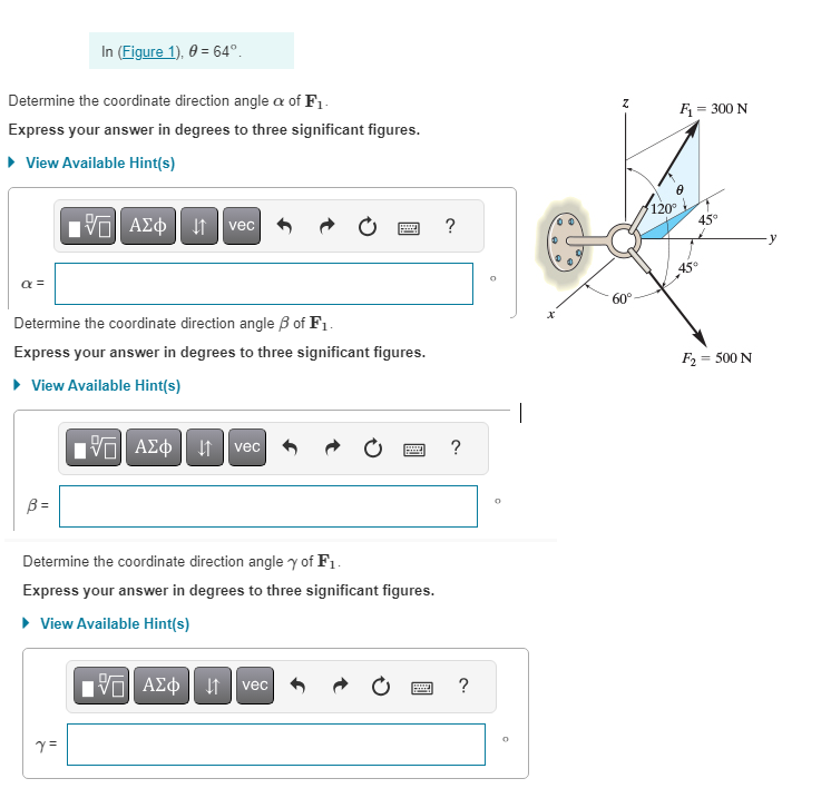 Solved In (Figure 1), θ=64°.Determine the coordinate | Chegg.com
