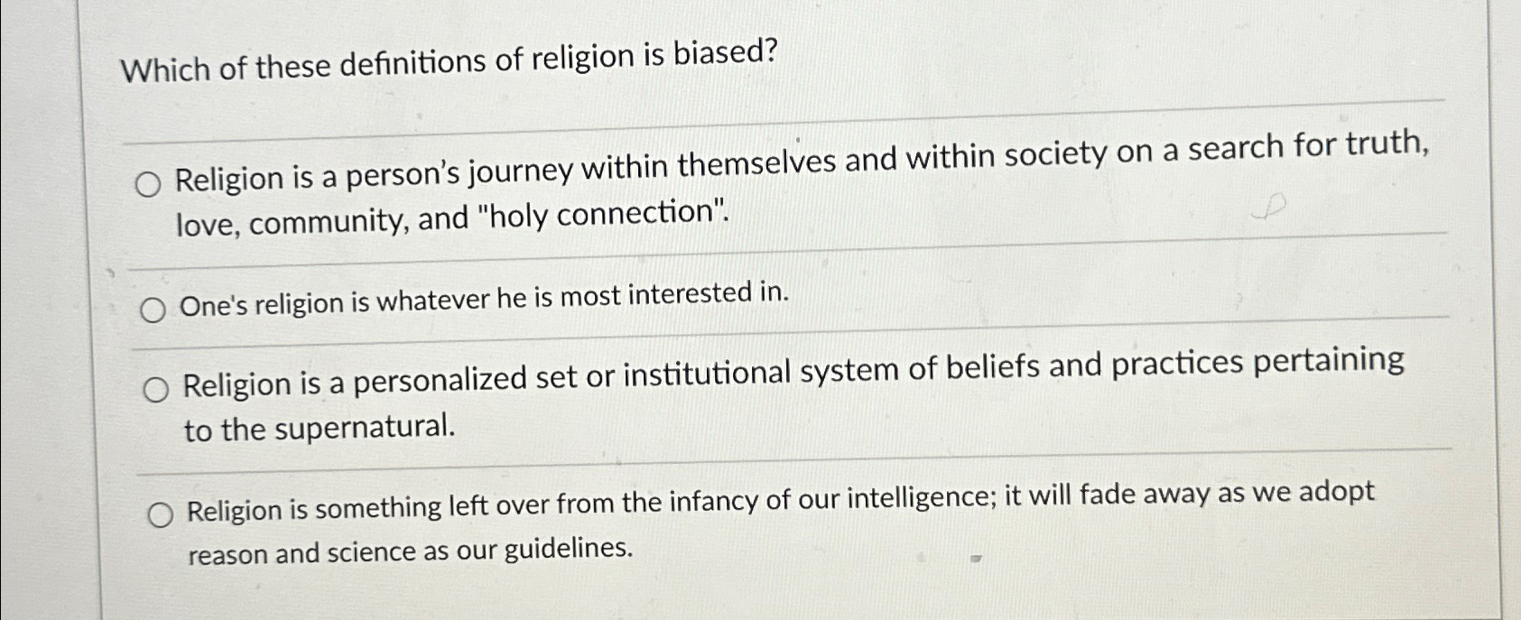 Solved Which of these definitions of religion is | Chegg.com
