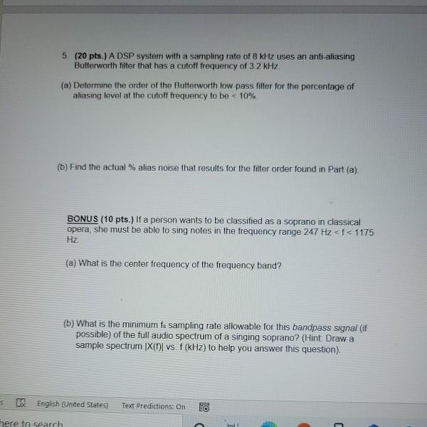 5. (20 pts.) A DSP system with a sampling rate of 8 | Chegg.com