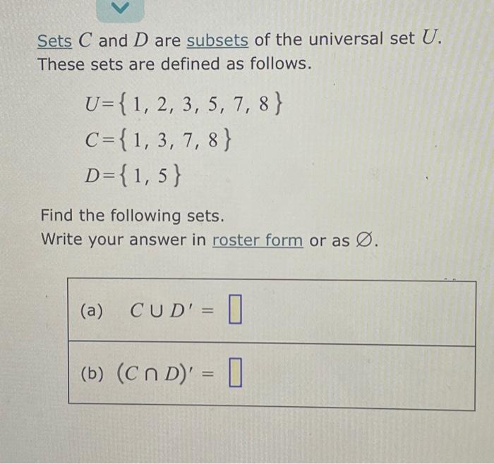Solved Sets C and D are subsets of the universal set U. | Chegg.com