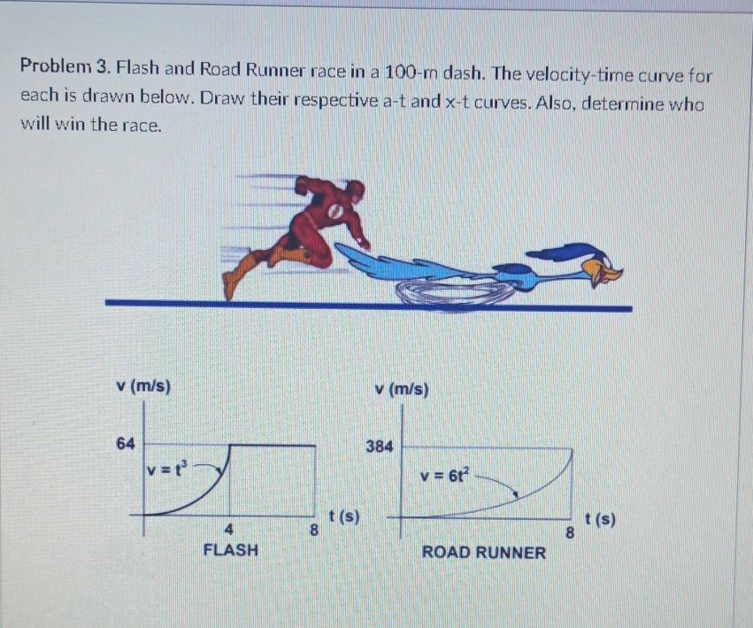 Solved Problem 3. Flash and Road Runner race in a 100-m | Chegg.com
