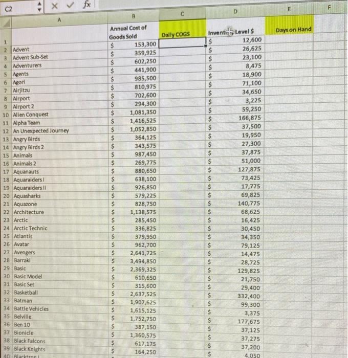 A 1. Lego Inventory Analysis The attached Lego | Chegg.com