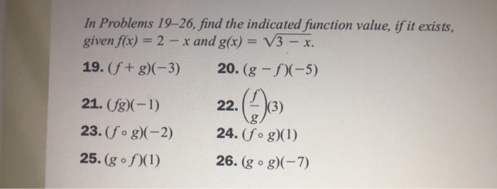 Solved In Problems 19-26, find the indicated function value, | Chegg.com