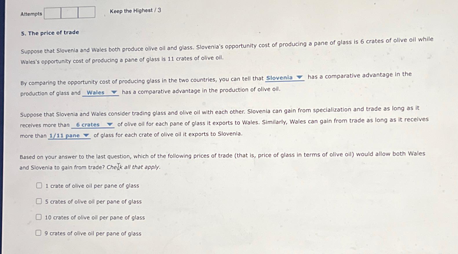 Solved AttemptsKeep the Highest / 35. ﻿The price of trade | Chegg.com
