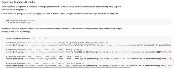 Solved Organizing Anagrams (2 marks) An anagram is a string | Chegg.com