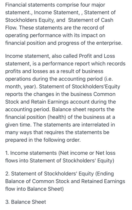Solved Financial statements comprise four major statement., | Chegg.com