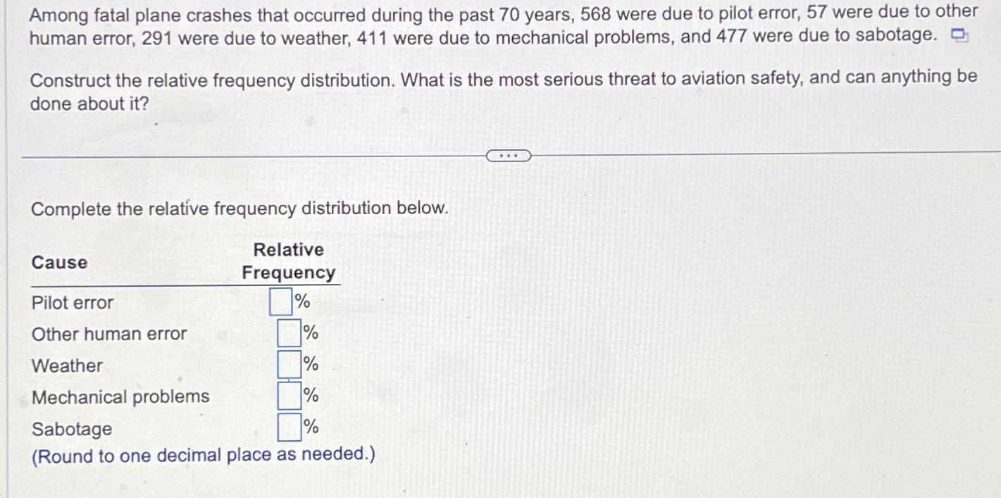 Solved Among fatal plane crashes that occurred during the | Chegg.com