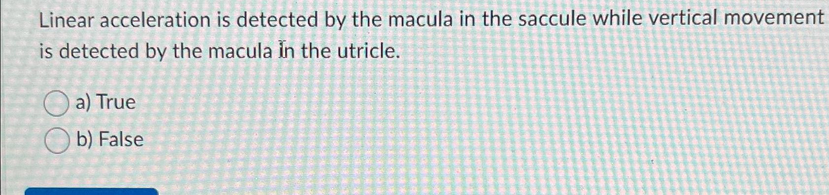 Solved Linear acceleration is detected by the macula in the | Chegg.com