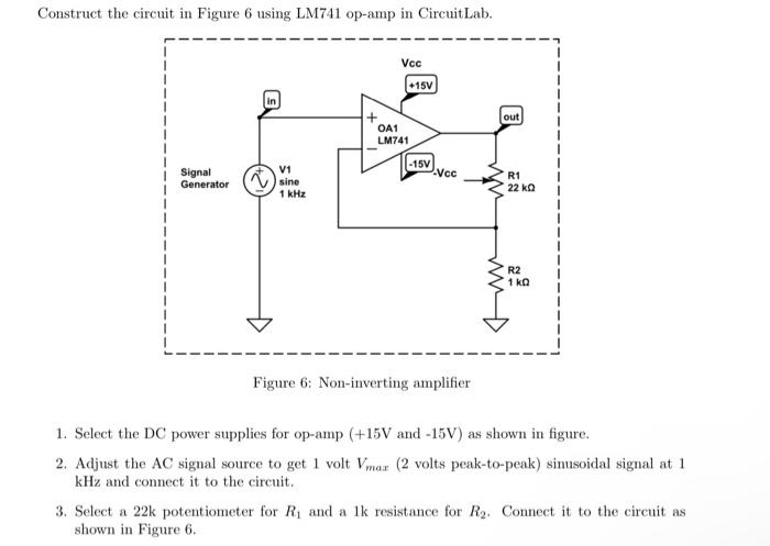 Construct the circuit in Figure 6 using LM741 op-amp | Chegg.com