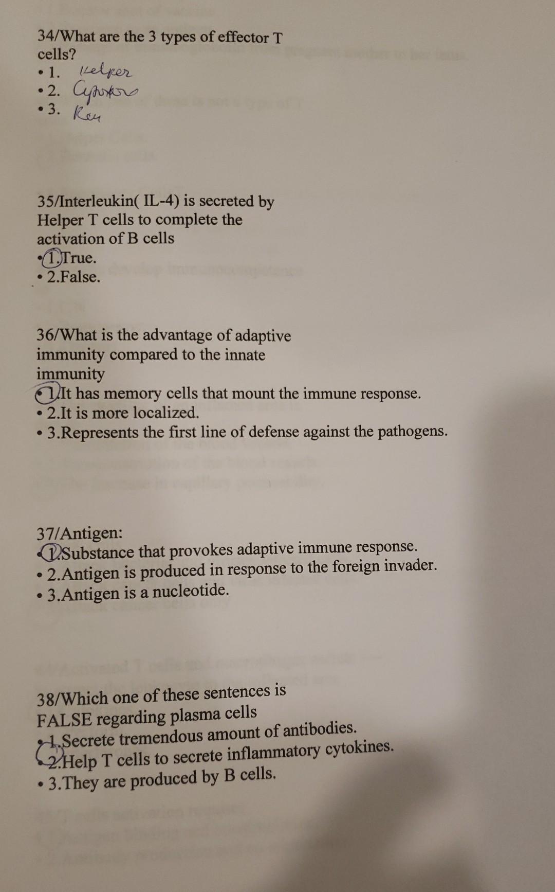 Solved 34/ What are the 3 types of effector T cells? -1. | Chegg.com