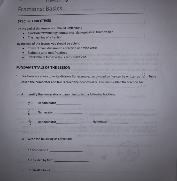 Solved Fractions: Basics SPECIFIC OBJECTIVES By the end of | Chegg.com