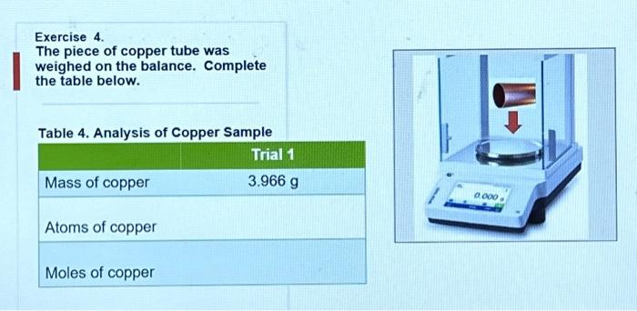 Solved Exercise 4. The piece of copper tube was weighed on | Chegg.com
