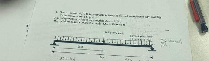 Solved 3. Show whether W21x44 is acceptable in terms of | Chegg.com
