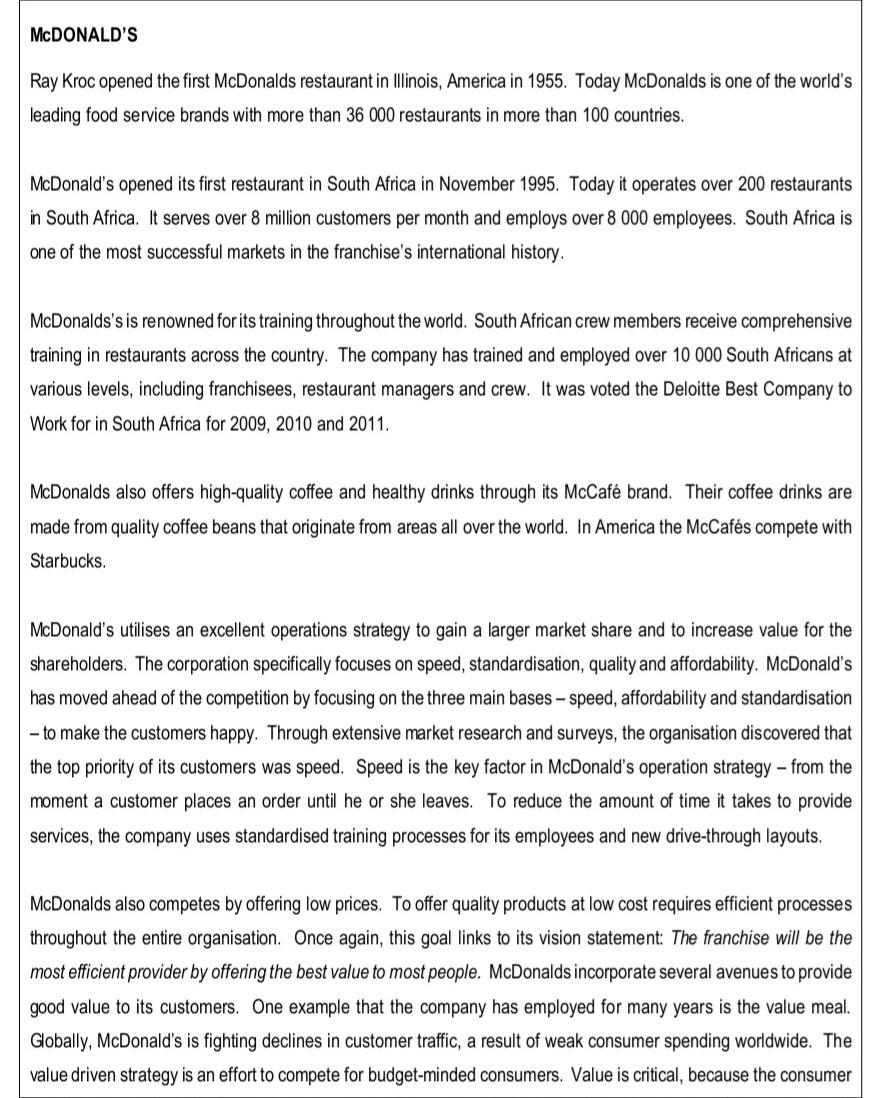 Solved McDONALD'S Ray Kroc opened the first McDonalds | Chegg.com
