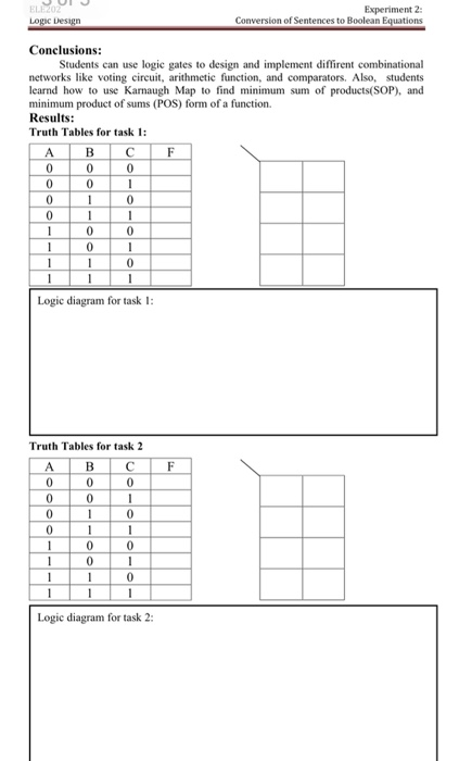 Solved ELE202 Logic Design Experiment 2: Conversion of | Chegg.com