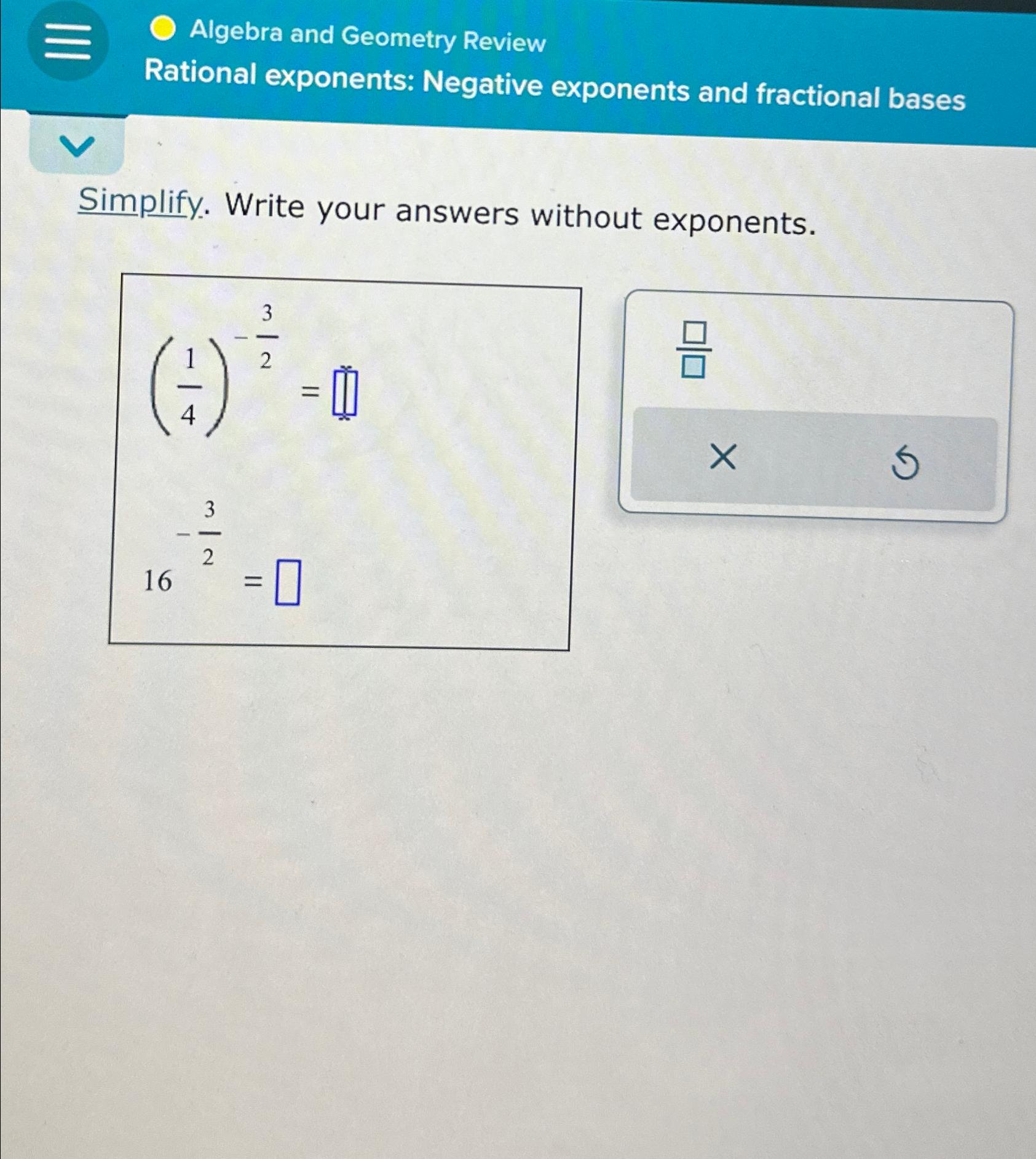 Solved Algebra and Geometry ReviewRational exponents: | Chegg.com