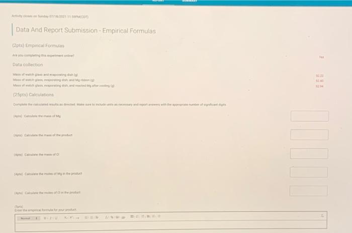 Solved 1 Data And Report Submission - Empirical Formulas | Chegg.com