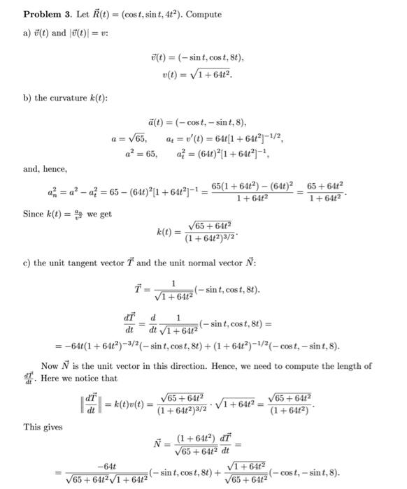 Solved Problem 3 Let R T Cost Sint 4t Compute A