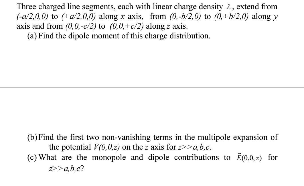 Solved Three charged line segments, each with linear charge | Chegg.com