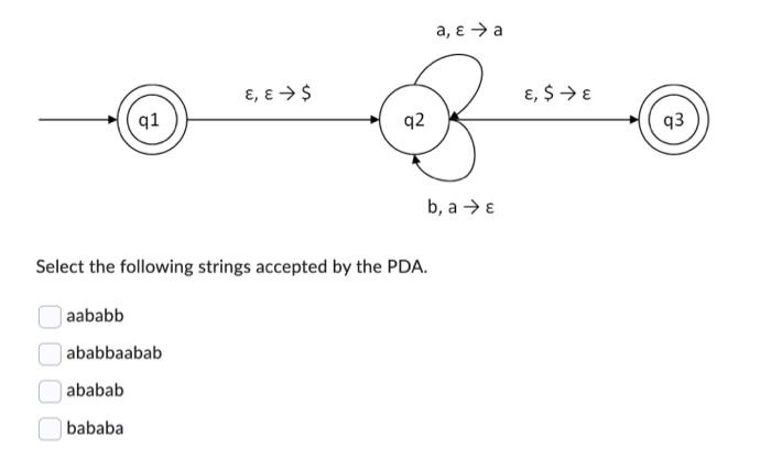 Solved Select the following strings accepted by the PDA. | Chegg.com