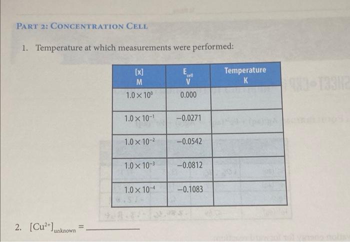 Solved PART 2: CONCENTRATION CELL 1. Temperature at which | Chegg.com