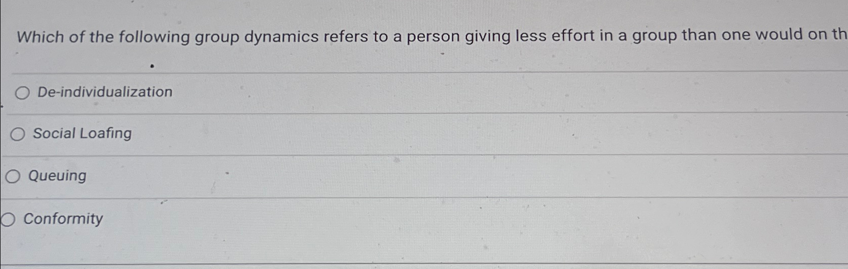 Solved Which of the following group dynamics refers to a | Chegg.com