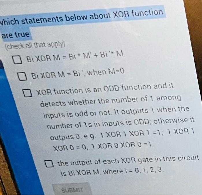 hich statements below about XOR function are true | Chegg.com