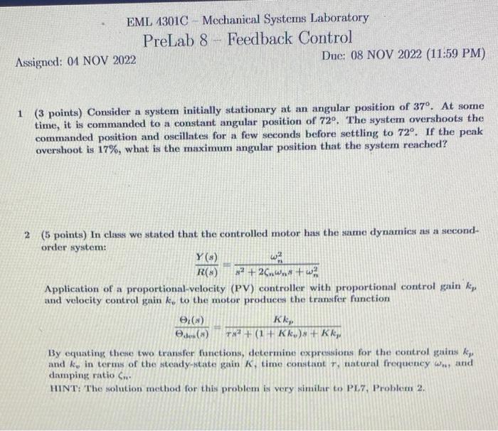 Solved (5 points) We saw in class that the peak overshoot PO | Chegg.com