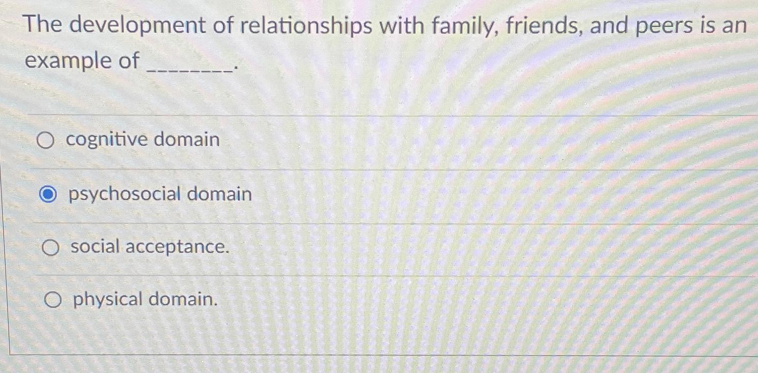 Solved The development of relationships with family, | Chegg.com