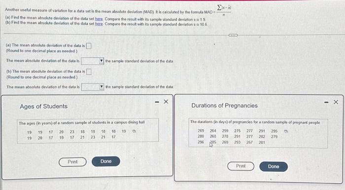 Solved A Find The Mean Absolute Deviation Of The Data Set