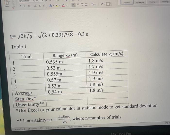 Solved i need help to calculate standard dev and uncertainty | Chegg.com