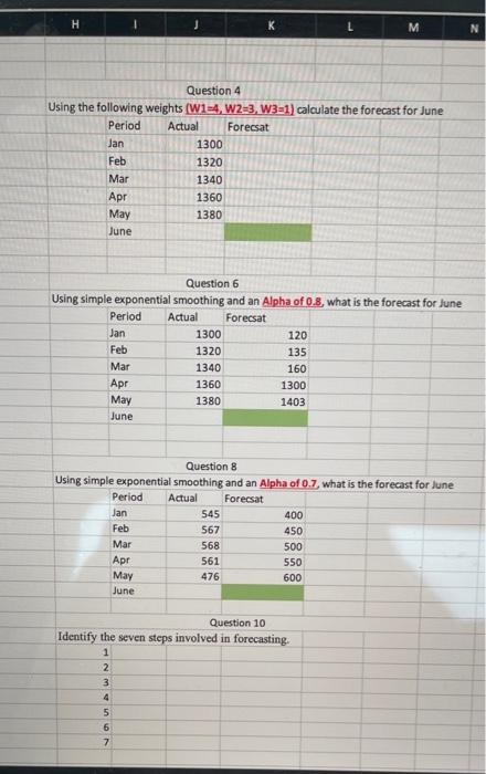 Solved Question 6 Jsing Simple Exponential Smoothine And An 