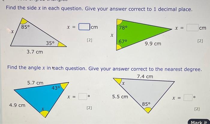 Solved Find the side x in each question. Give your answer | Chegg.com