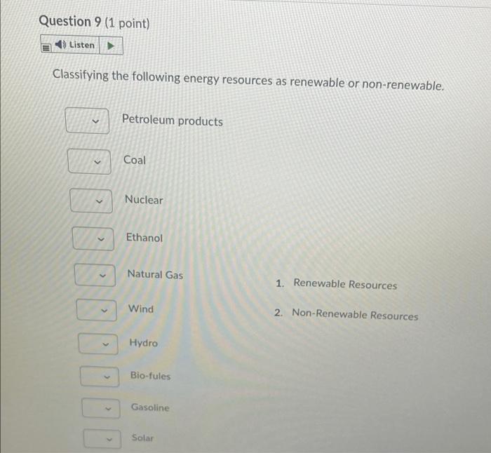 Solved Question 9 (1 point) Listen Classifying the following | Chegg.com