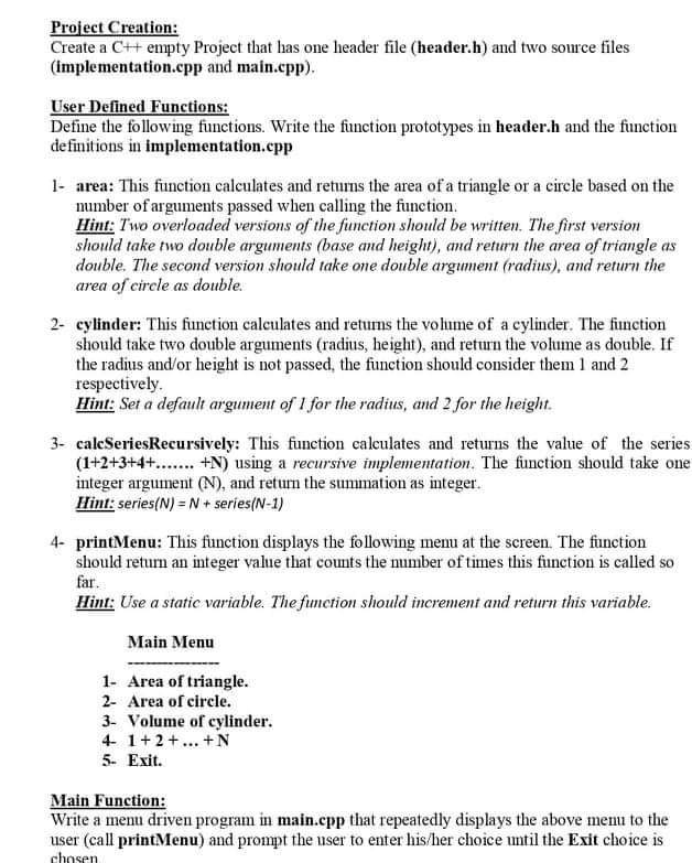 Solved Project Creation Create A C Empty Project That Has 