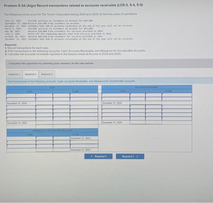 Solved Problem 5-3A (Algo) Record transactions related to | Chegg.com