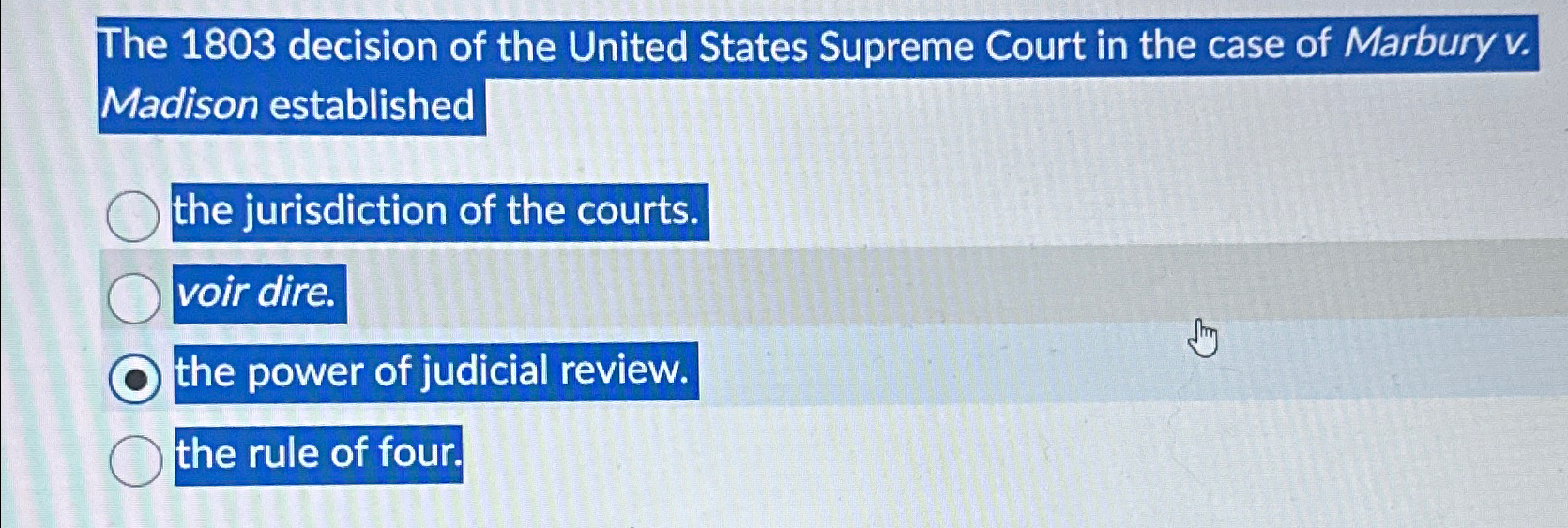 Solved The 1803 ﻿decision of the United States Supreme Court | Chegg.com