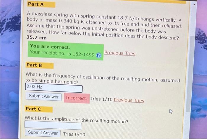 Solved A massless spring with spring constant 18.7 N/m hangs | Chegg.com