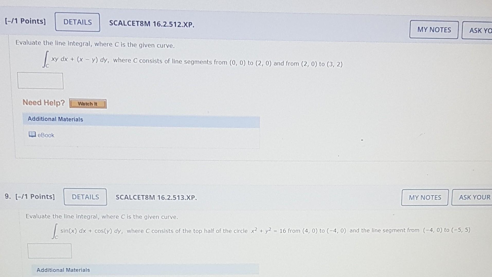 Solved (-/1 Points] DETAILS SCALCET8M 16.2.512.XP. MY NOTES | Chegg.com